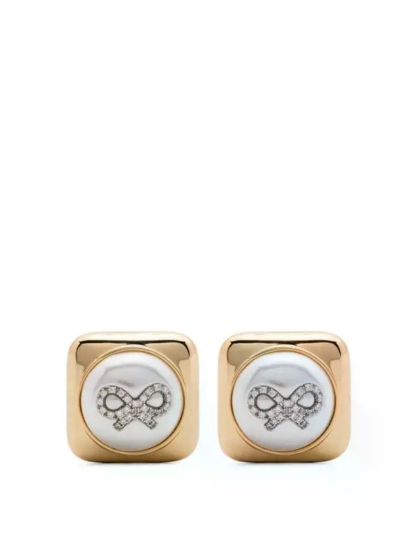 SELF-PORTRAIT Bow Square Stud Earrings - Gold