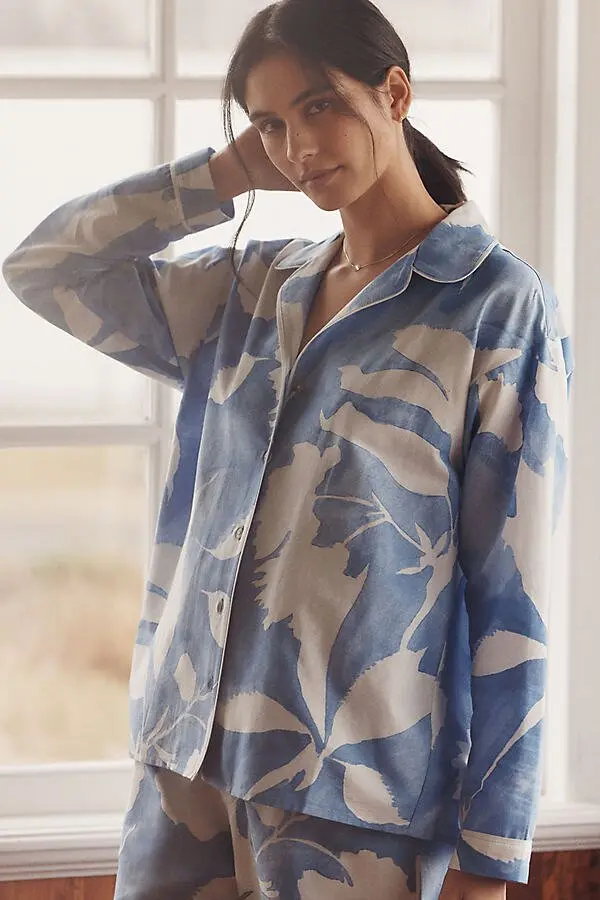 LYREBIRD Cloud Flannel Pajama Top - Blue