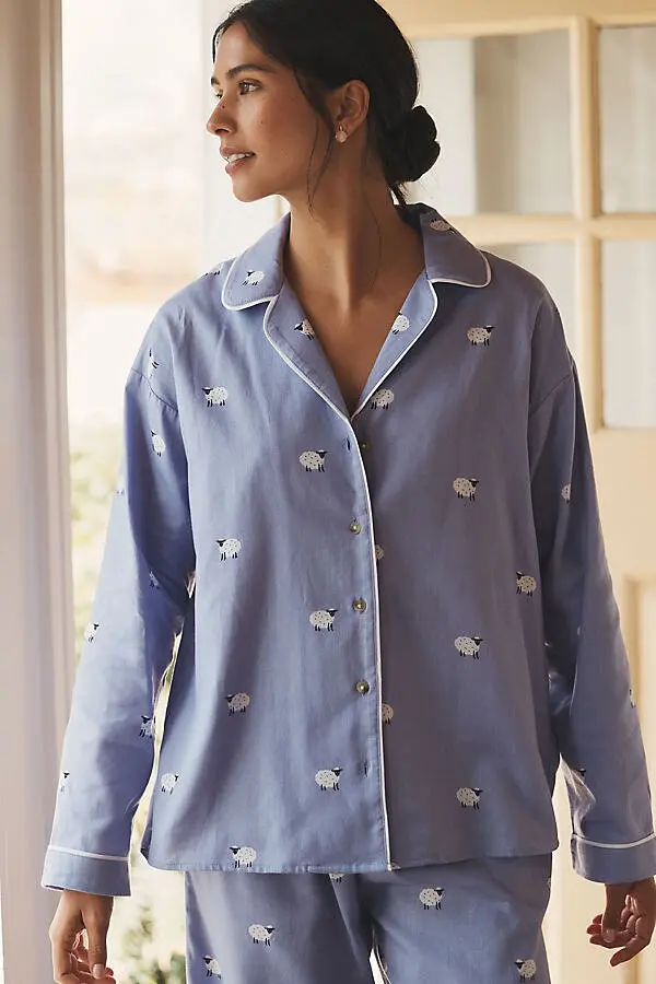 LYREBIRD Cloud Flannel Pajama Top - Lavender Sugar Sheep
