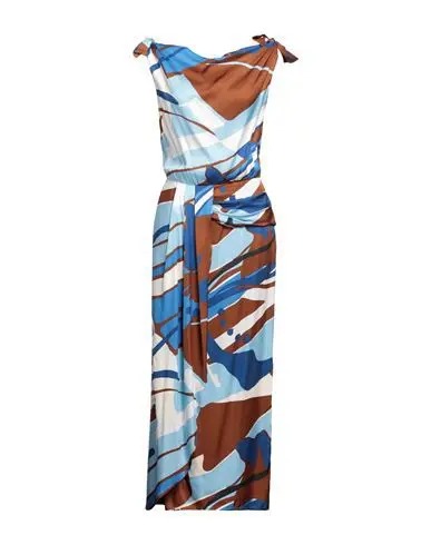 MANILA GRACE Satin Draped Maxi Dress - Azure
