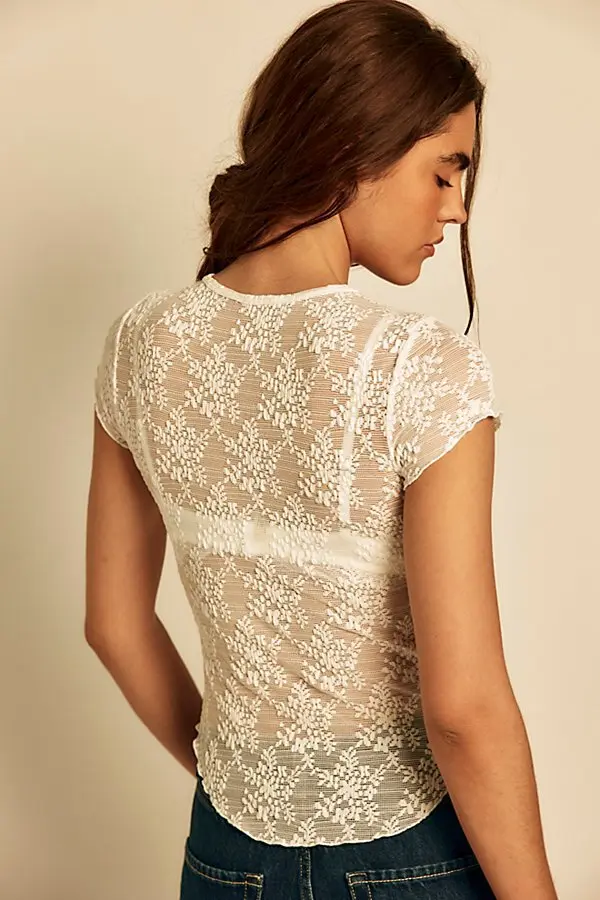 Free People Loved You First Lace Tee - Ivory