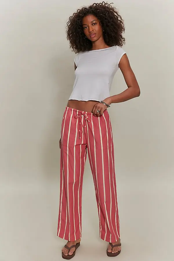 Donni. Stripe Pop Drawstring Pants - Raspberry Stripe