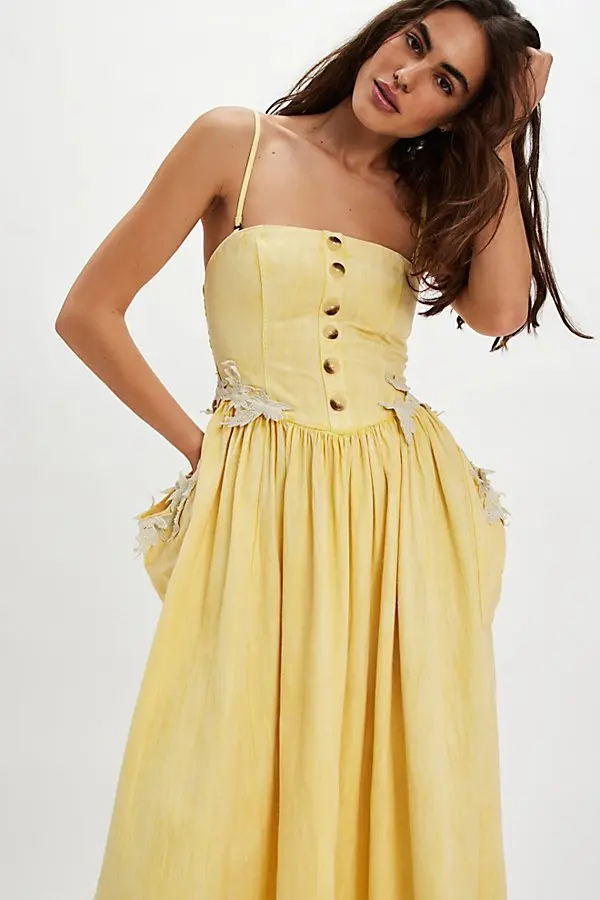free people yellow midi dress Free People Pappiet Floral Midi Dress