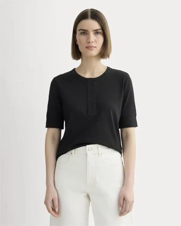 Everlane Cotton Linen Henley Shirt - Black