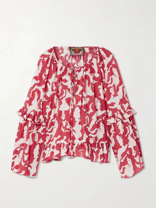 La DoubleJ Mother Ruffled Printed Top - Red