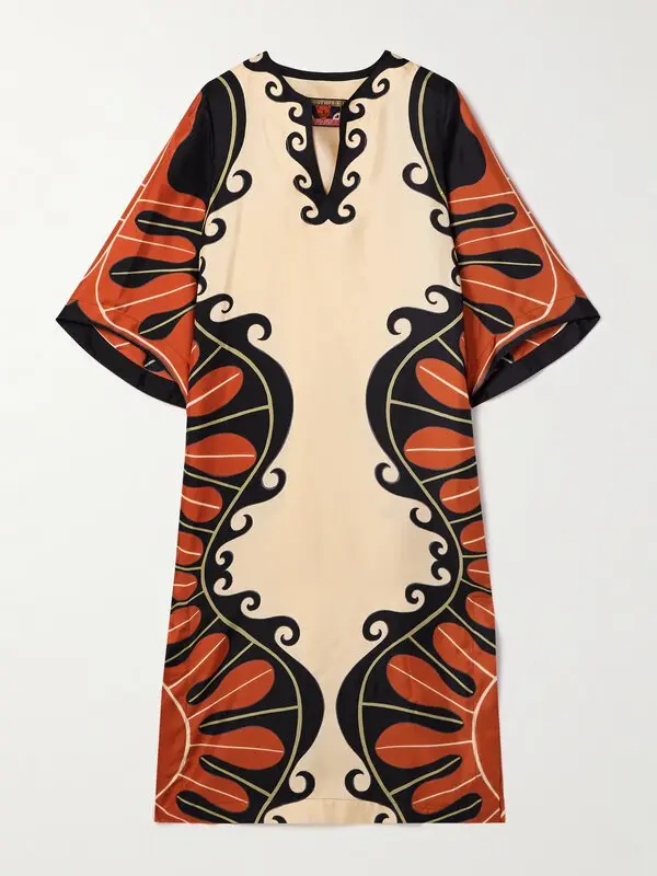 La DoubleJ Mother Printed Silk-twill Kaftan - Neutrals