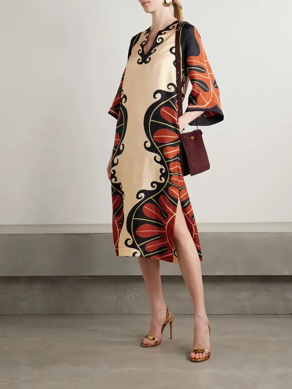 La DoubleJ Mother Printed Silk-twill Kaftan - Neutrals