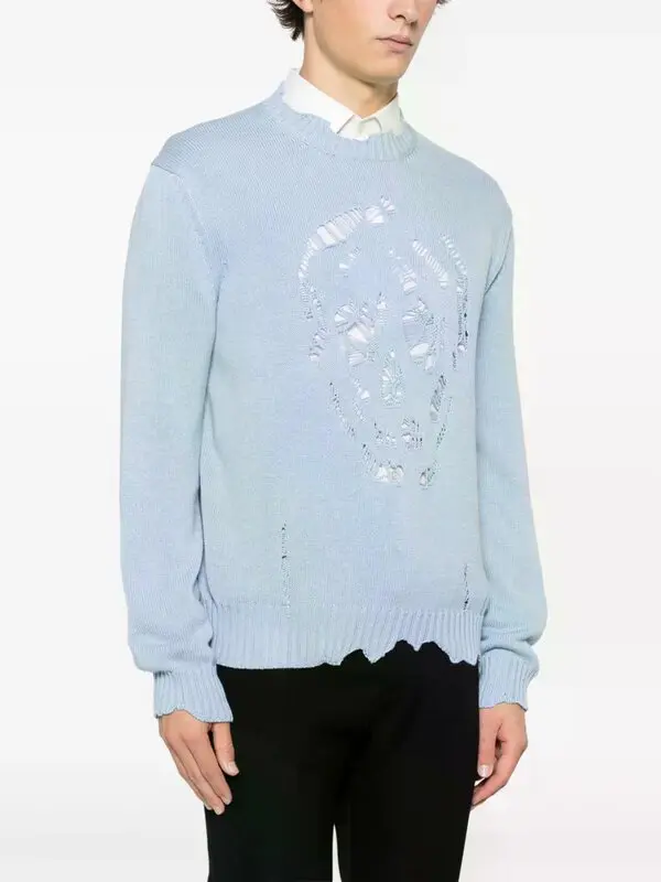 Alexander McQueen Distressed Skull Sweater - Blue
