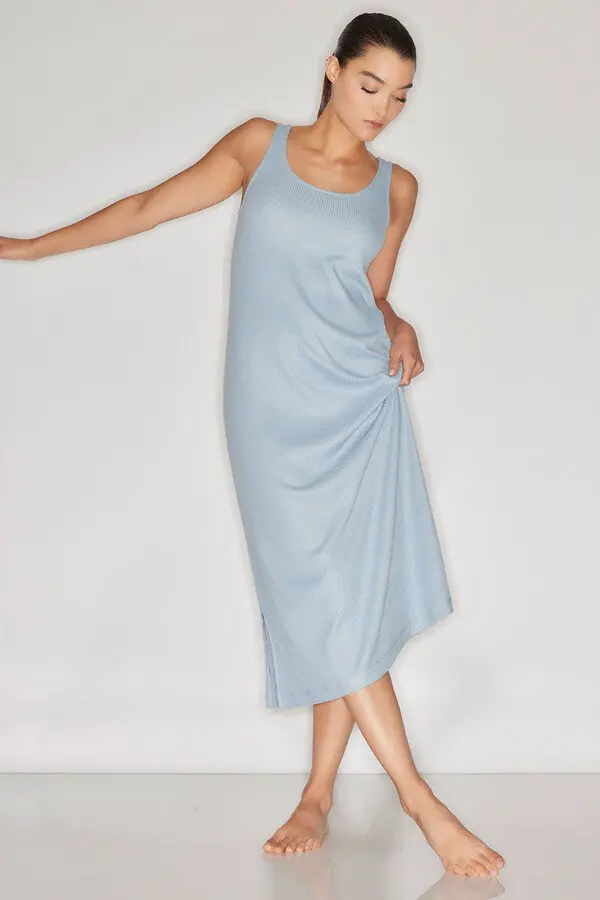 Natori Eden Rib Knit Dream Slip Dress - Blue