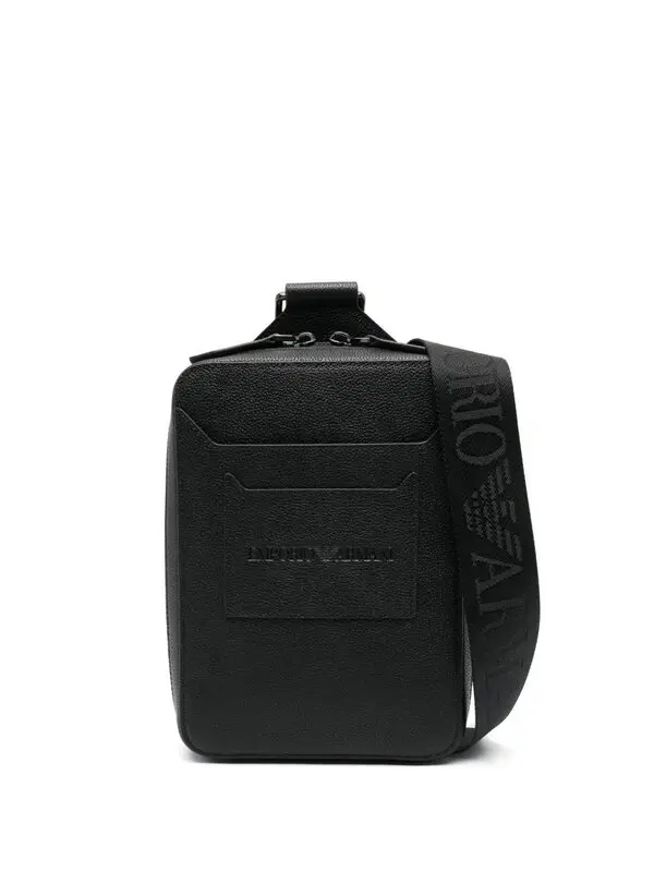 Emporio Armani Leather Messenger Bag - Black