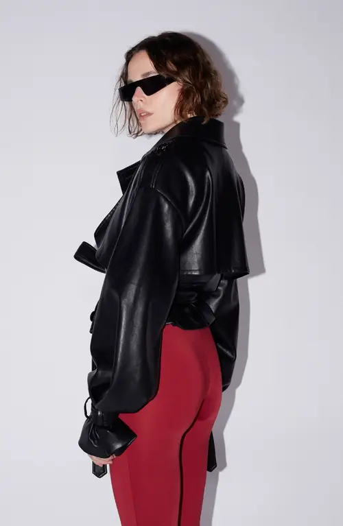 SAEMDI Cropped Pu Trench Jacket