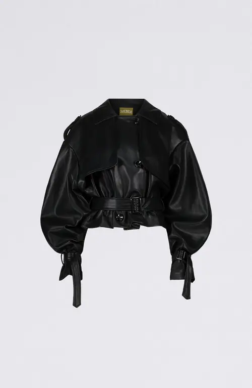SAEMDI Cropped Pu Trench Jacket