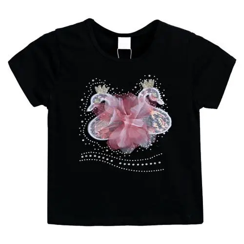 MIMI TUTU Swan Applique T-shirt - Black