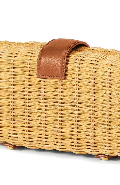 Veronica Beard Lock Rattan Box Clutch - Natural Wicker Hazelwood