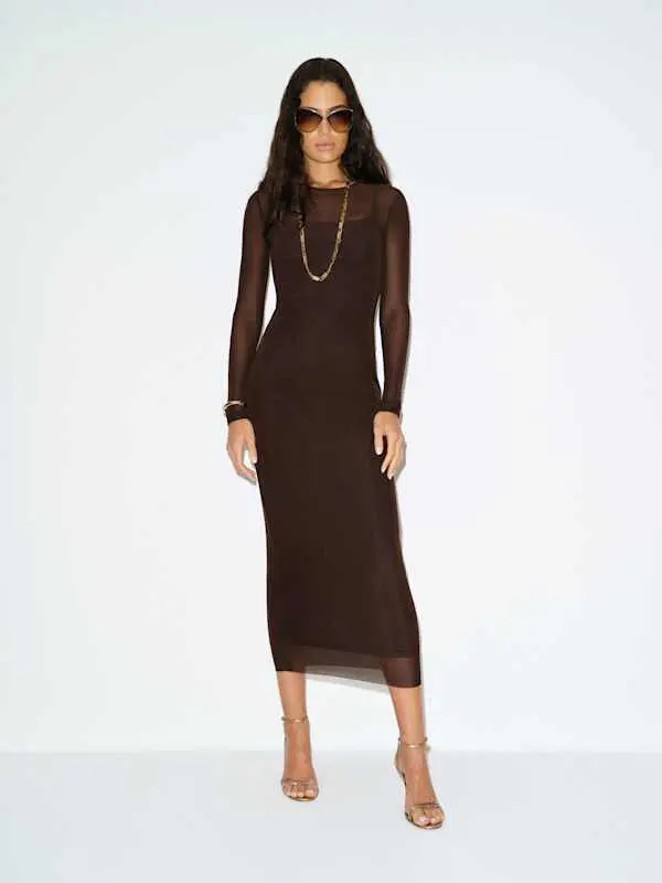 REFORMATION Mesh Knit Midi Dress - Brown