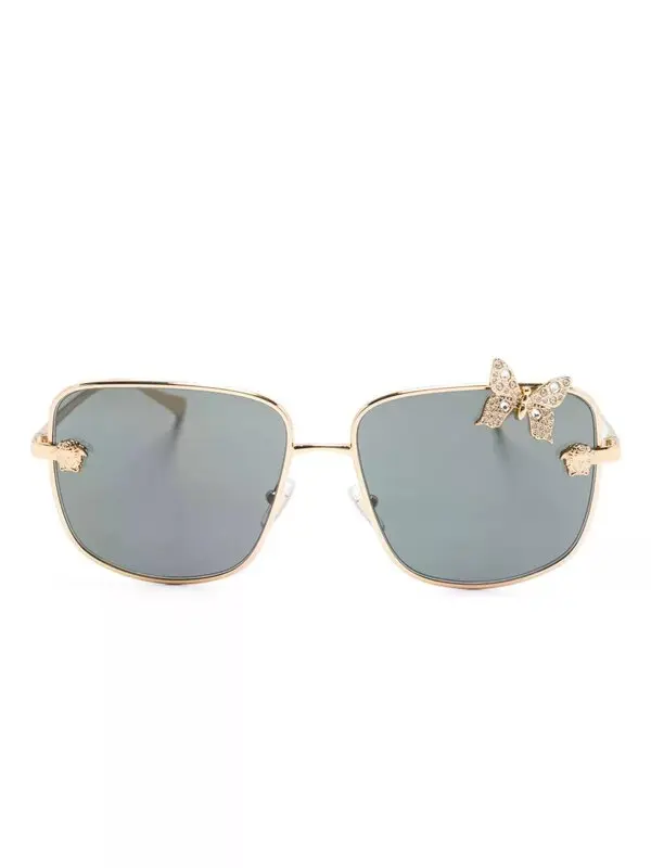 Versace Embellished Square Frame Sunglasses - Gold