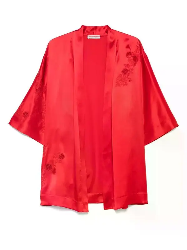 Carine Gilson Calais Caudry-lace Silk Robe - Red
