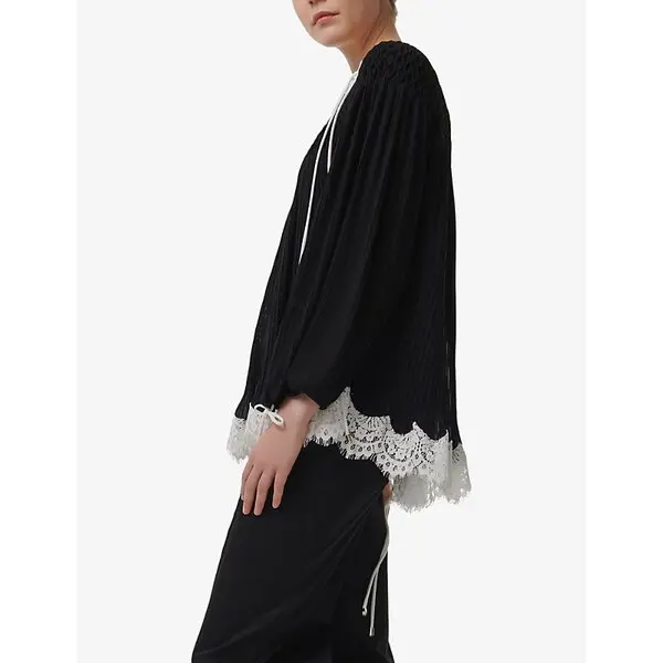 LEEM Smock-neck Lace-trimmed Top