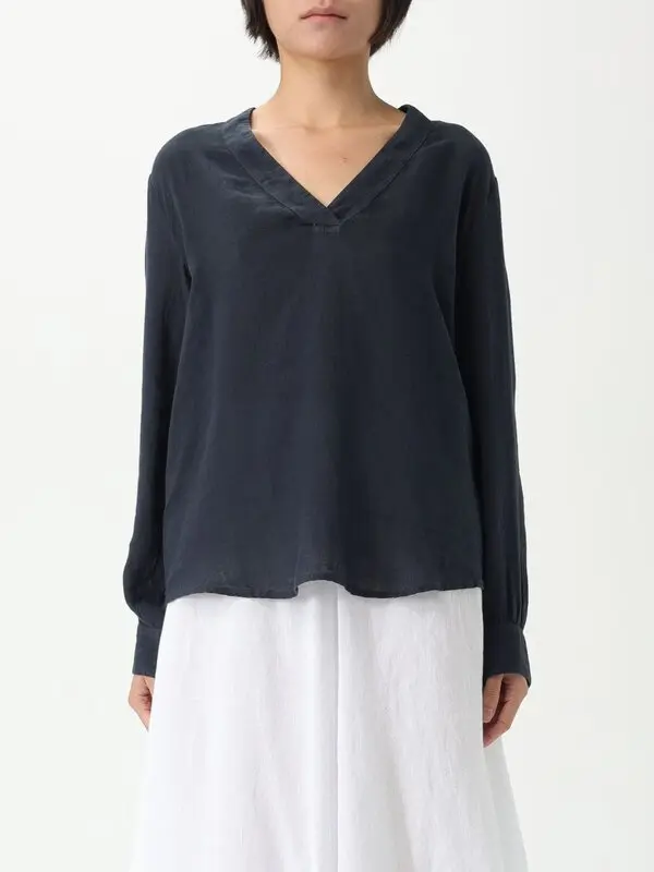 120% Lino Embellished V-neck Blouse - Blue