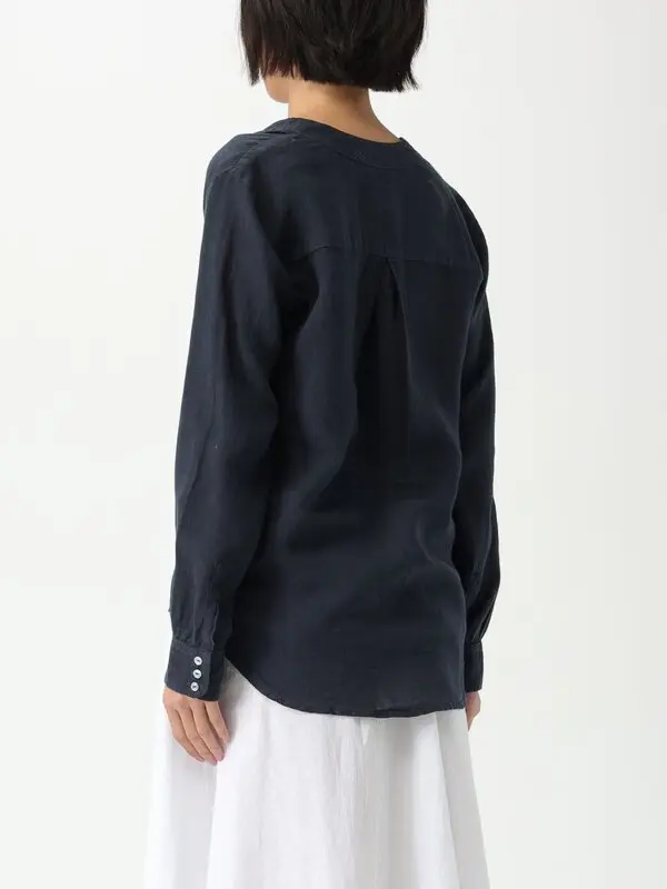 120% Lino Embellished V-neck Blouse - Blue