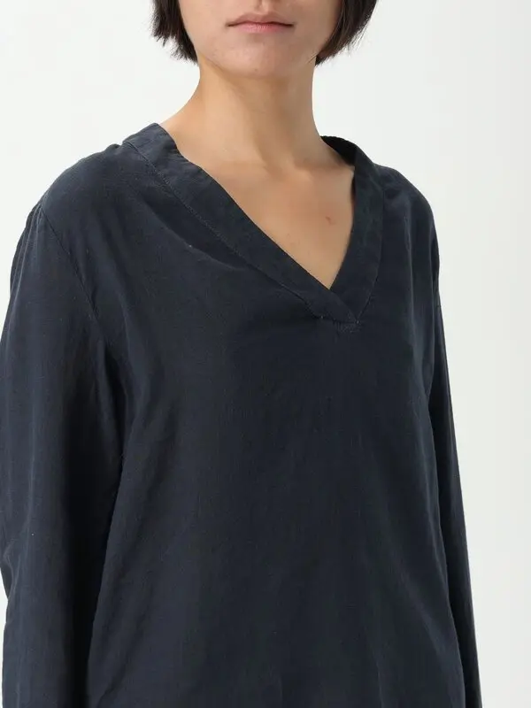 120% Lino Embellished V-neck Blouse - Blue