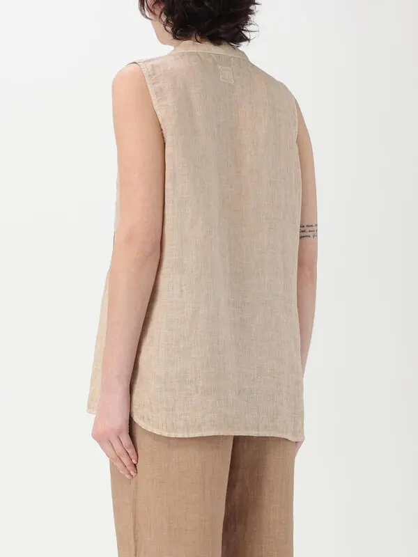 120% Lino Sleeveless Shirt With Pintuck Detail - Beige