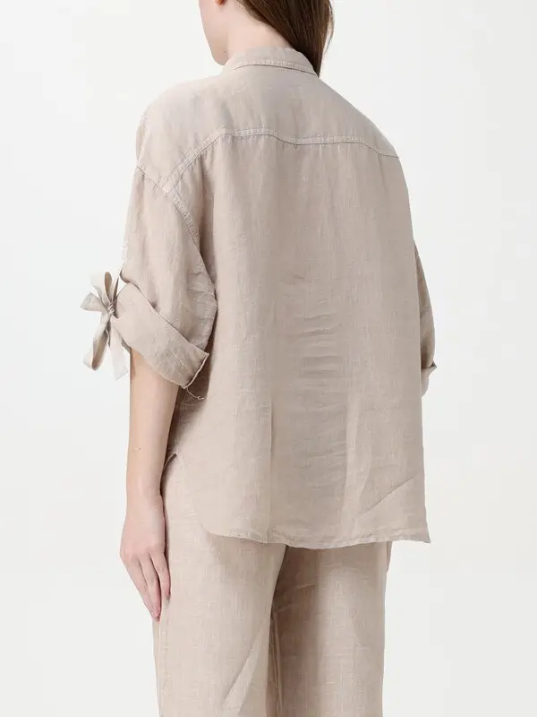 120% Lino Shirt With Button-up Closure And Tie Detail - Sand