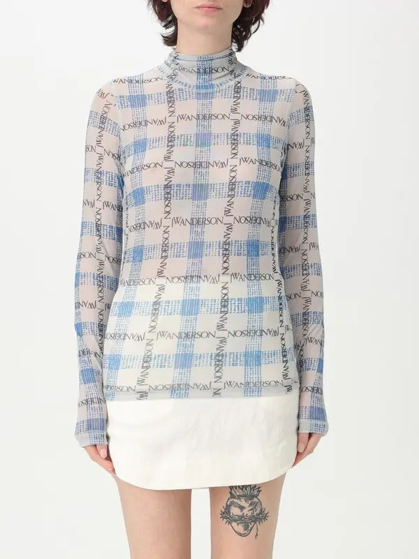 JW Anderson Long Sleeve Turtleneck Top With Plaid Logo Print - Blue