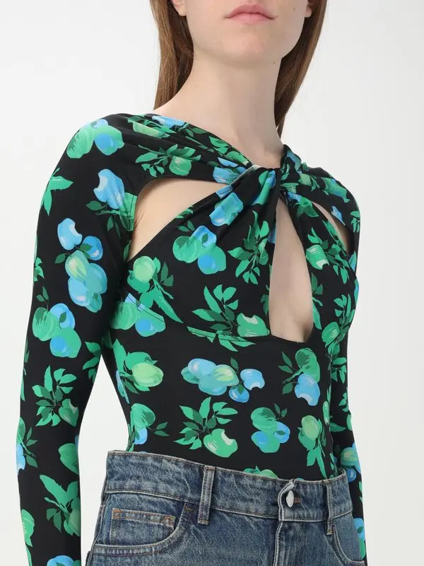 Coperni Long Sleeve Floral Print Cut-out Bodysuit