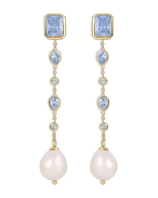 Ettika Gem Linear Drop Earrings - Blue/gold