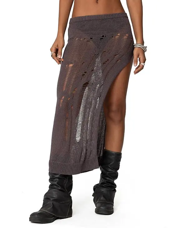 EDIKTED Jaynie Distressed Knit Maxi Skirt