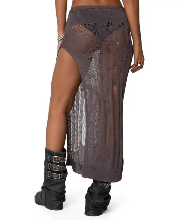 EDIKTED Jaynie Distressed Knit Maxi Skirt