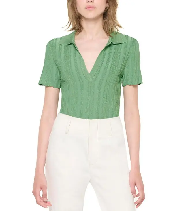 AS By DF Tilda Ribbed Lurex Polo Top
