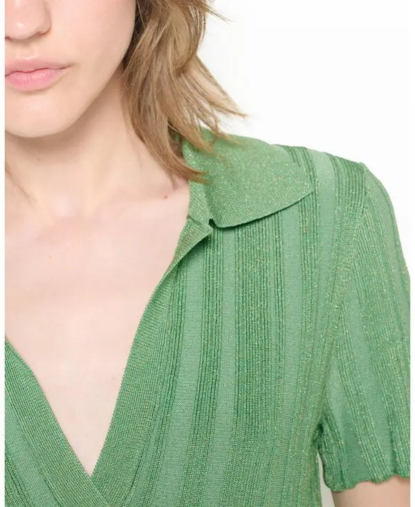 AS By DF Tilda Ribbed Lurex Polo Top