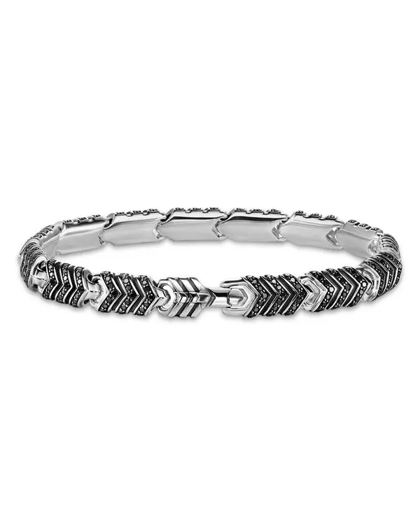 David Yurman Chevron Link Bracelet With Black Diamonds - Black/silver