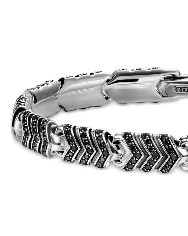 David Yurman Chevron Link Bracelet With Black Diamonds - Black/silver
