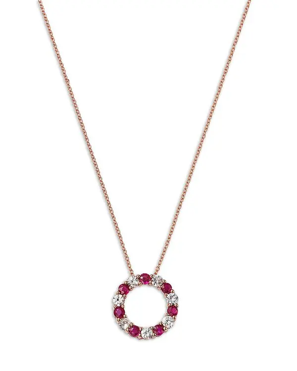 Bloomingdale'S Ruby & White Sapphire Pendant Necklace - Pink