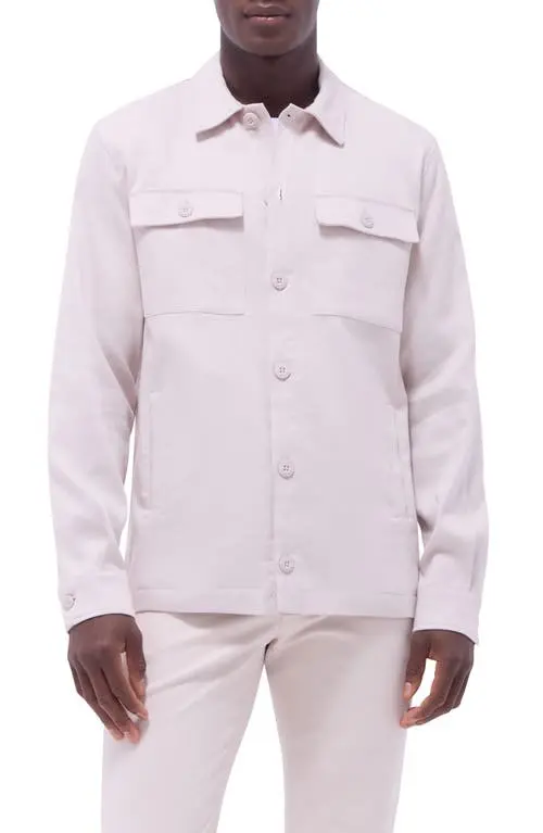 Bugatchi Linen & Cotton Stretch Shirt Jacket - Stone