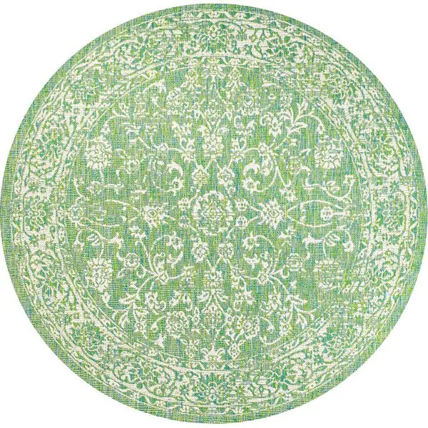 JONATHAN Y Tela Bohemian Textured Weave Floral Indoor/outdoor Round Area Rug - Ivory/green
