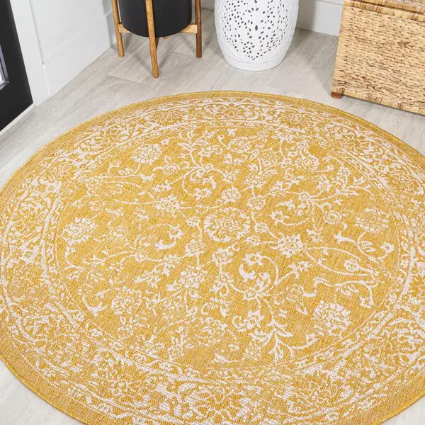 JONATHAN Y Tela Bohemian Textured Weave Floral Indoor/outdoor Round Area Rug - Yellow/cream
