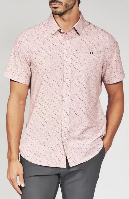 7 Diamonds Seager Geo Print Short Sleeve Performance Button-up Shirt