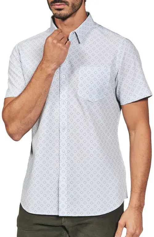 7 Diamonds Kanan Diamond Print Short Sleeve Stretch Seersucker Button-up Shirt - Fog