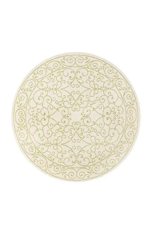 JONATHAN Y Charleston Vintage Filigree Textured Weave Indoor/outdoor Round Area Rug - Cream/green