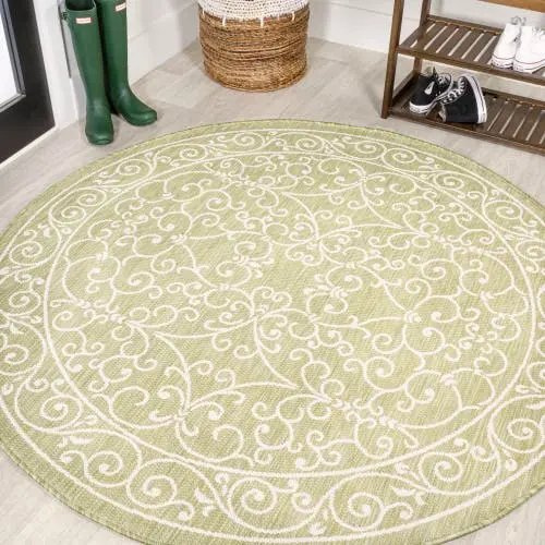 JONATHAN Y Charleston Vintage Filigree Textured Weave Indoor/outdoor Round Area Rug - Green/cream