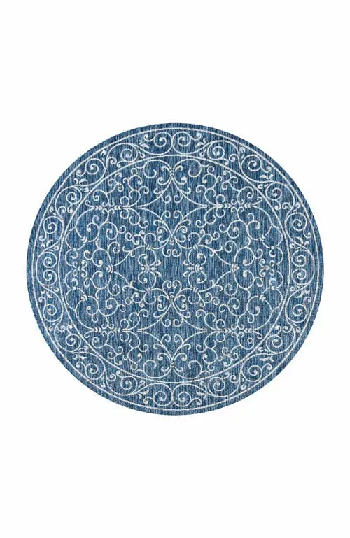 JONATHAN Y Charleston Vintage Filigree Textured Weave Indoor/outdoor Round Area Rug - Navy/gray