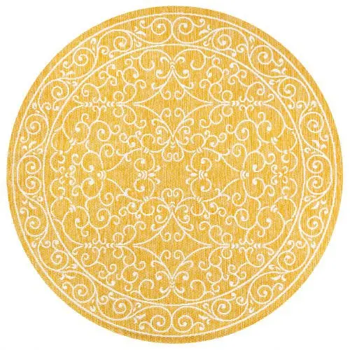 JONATHAN Y Charleston Vintage Filigree Textured Weave Indoor/outdoor Round Area Rug - Yellow/cream