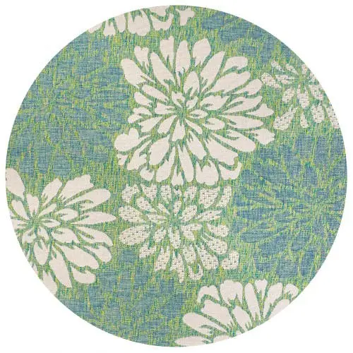 JONATHAN Y Zinnia Modern Floral Textured Weave Indoor/outdoor Round Area Rug - Cream/green