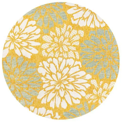 JONATHAN Y Zinnia Modern Floral Textured Weave Indoor/outdoor Round Area Rug - Yellow/cream