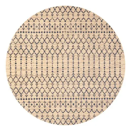 JONATHAN Y Ourika Moroccan Geometric Textured Weave Indoor/outdoor Round Area Rug - Beige/navy