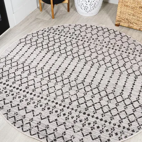 JONATHAN Y Ourika Moroccan Geometric Textured Weave Indoor/outdoor Round Area Rug - Cream/black
